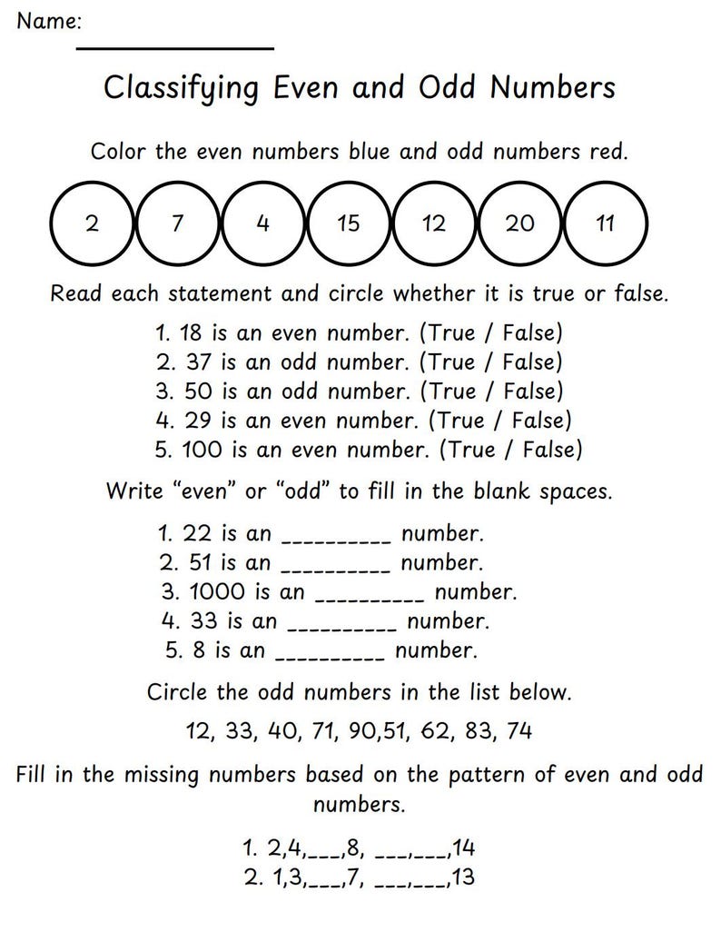 Classifying Even and Odd Numbers | Sorting Activity | Printable Worksheet for Kids | Number ...