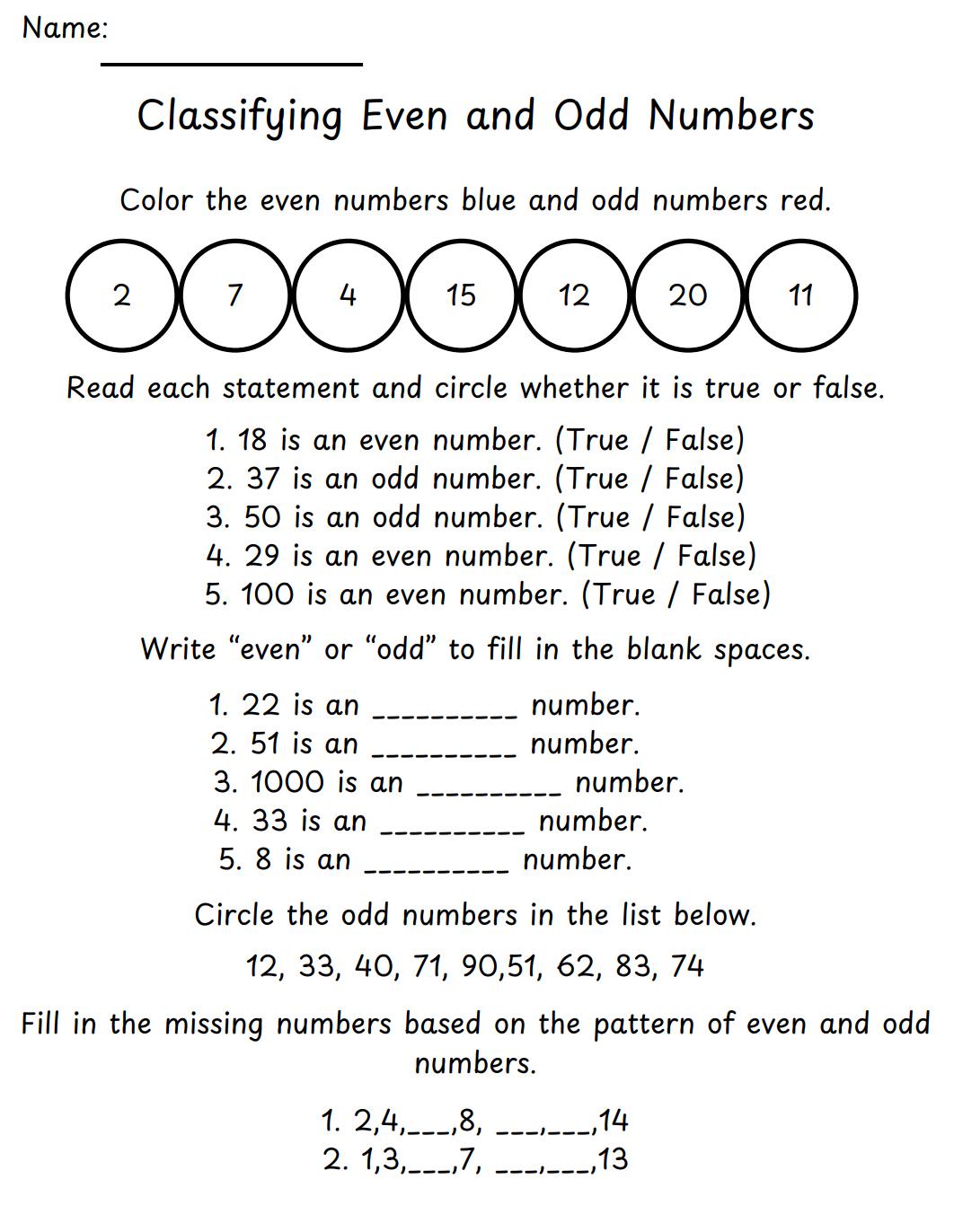 Classifying Even and Odd Numbers | Sorting Activity | Printable ...