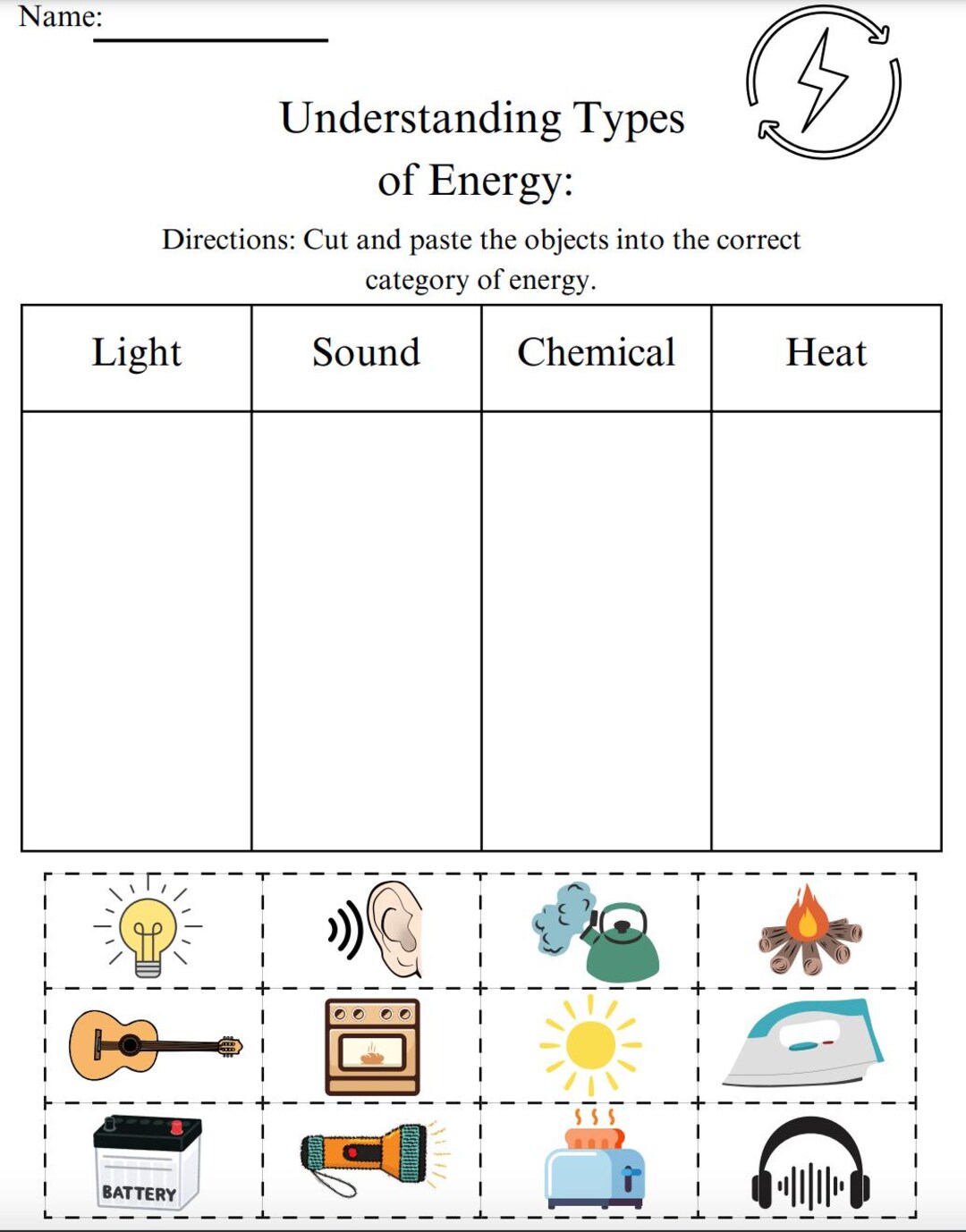 Energy Types Sorting Worksheet | Science Learning Resource | Teaching ...