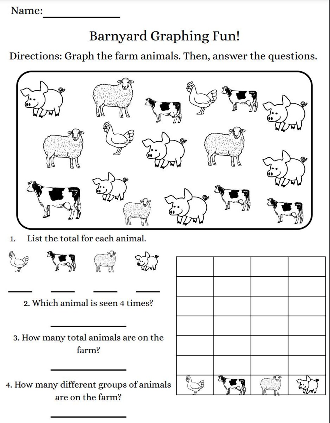 2nd Grade Graphing Worksheet | Farm Animal Math Activity | Tally and ...
