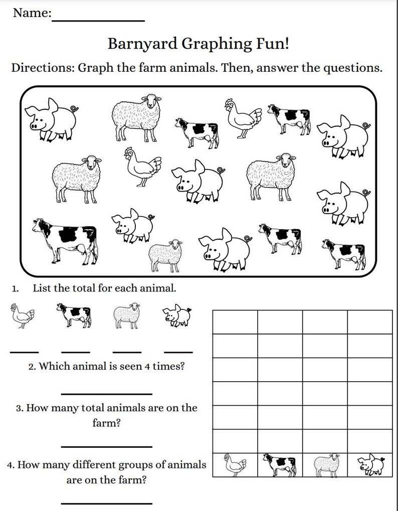 2nd Grade Graphing Worksheet | Farm Animal Math Activity | Tally and ...