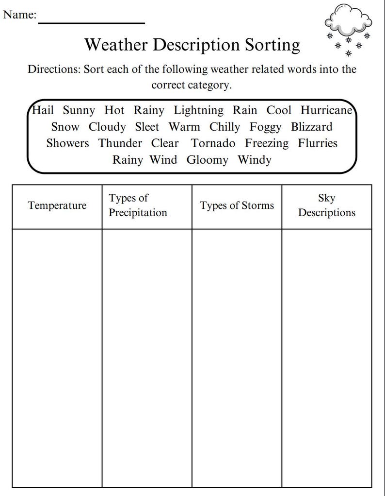 Weather Activity Worksheet Printable Bundle | Weather Vocabulary ...