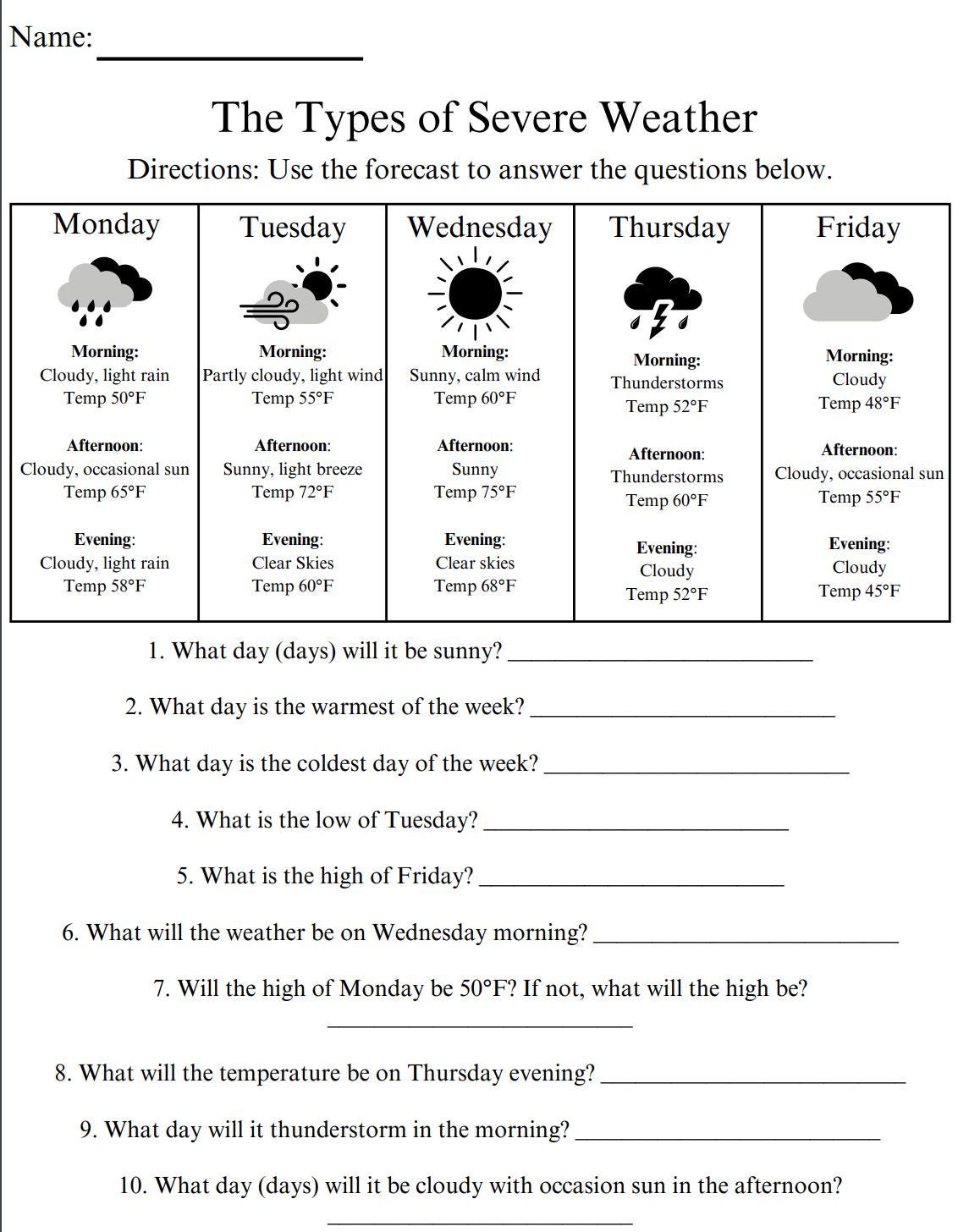 Weather Activity Worksheet Printable Bundle | Weather Vocabulary ...