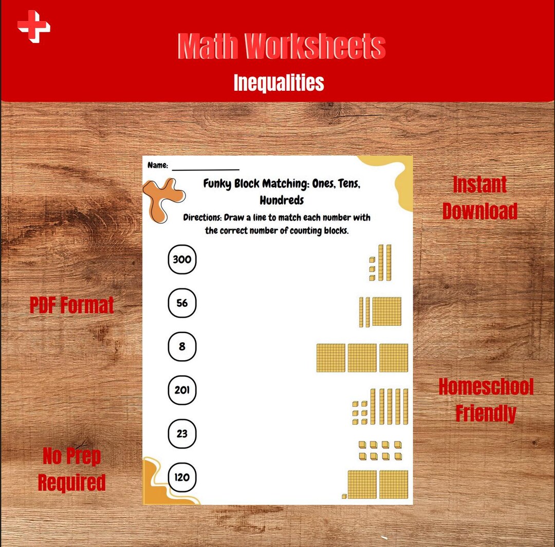 Place Value Worksheet for Grades 1–3 | Base Ten Blocks Matching ...