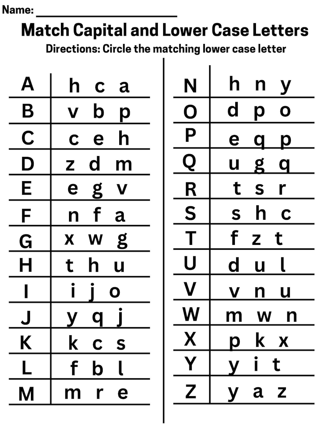 Capital and Lowercase Letter Matching Worksheet | Alphabet Cut and ...