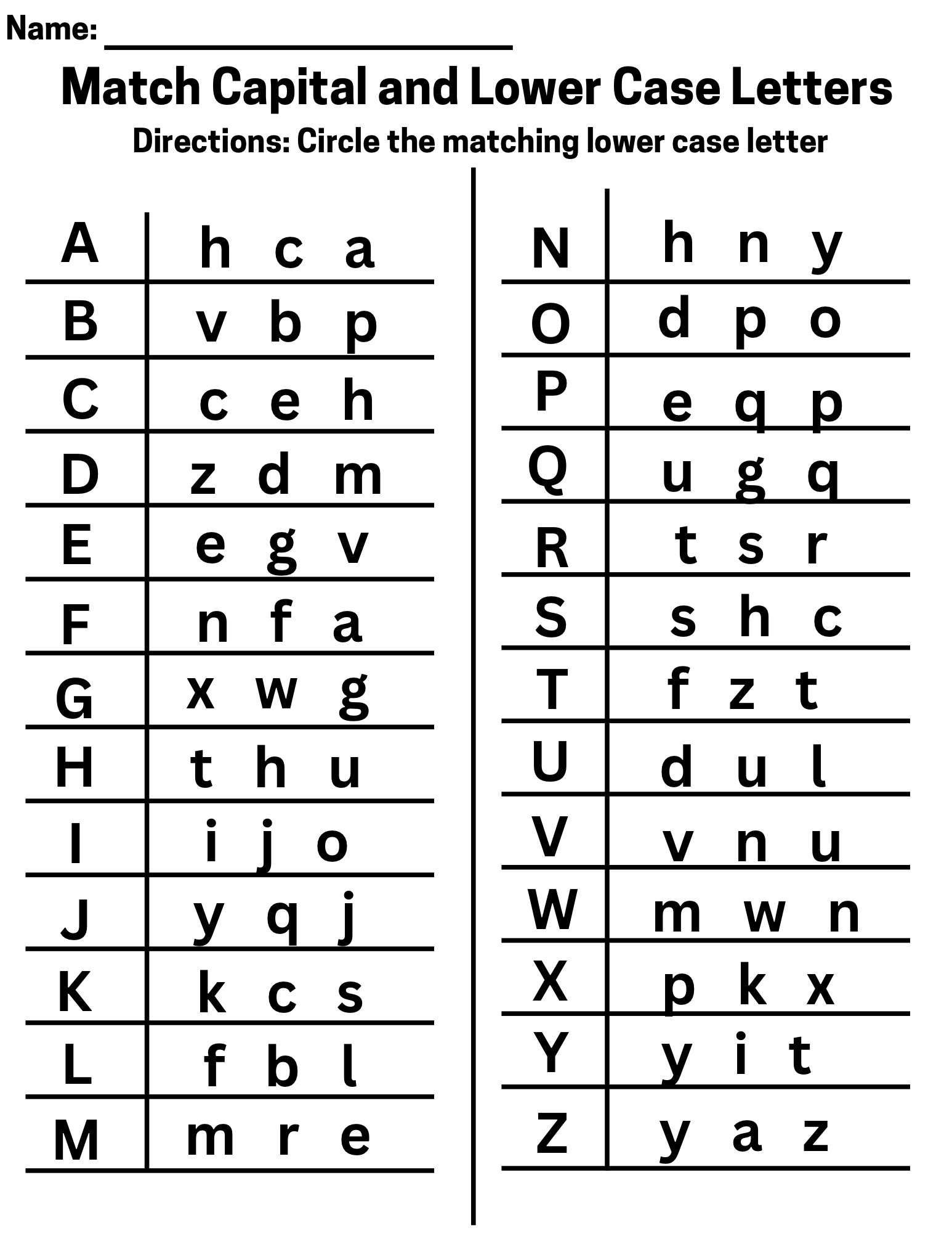 Matching Capital and Lower Case Letters Worksheet | Matching Worksheets ...