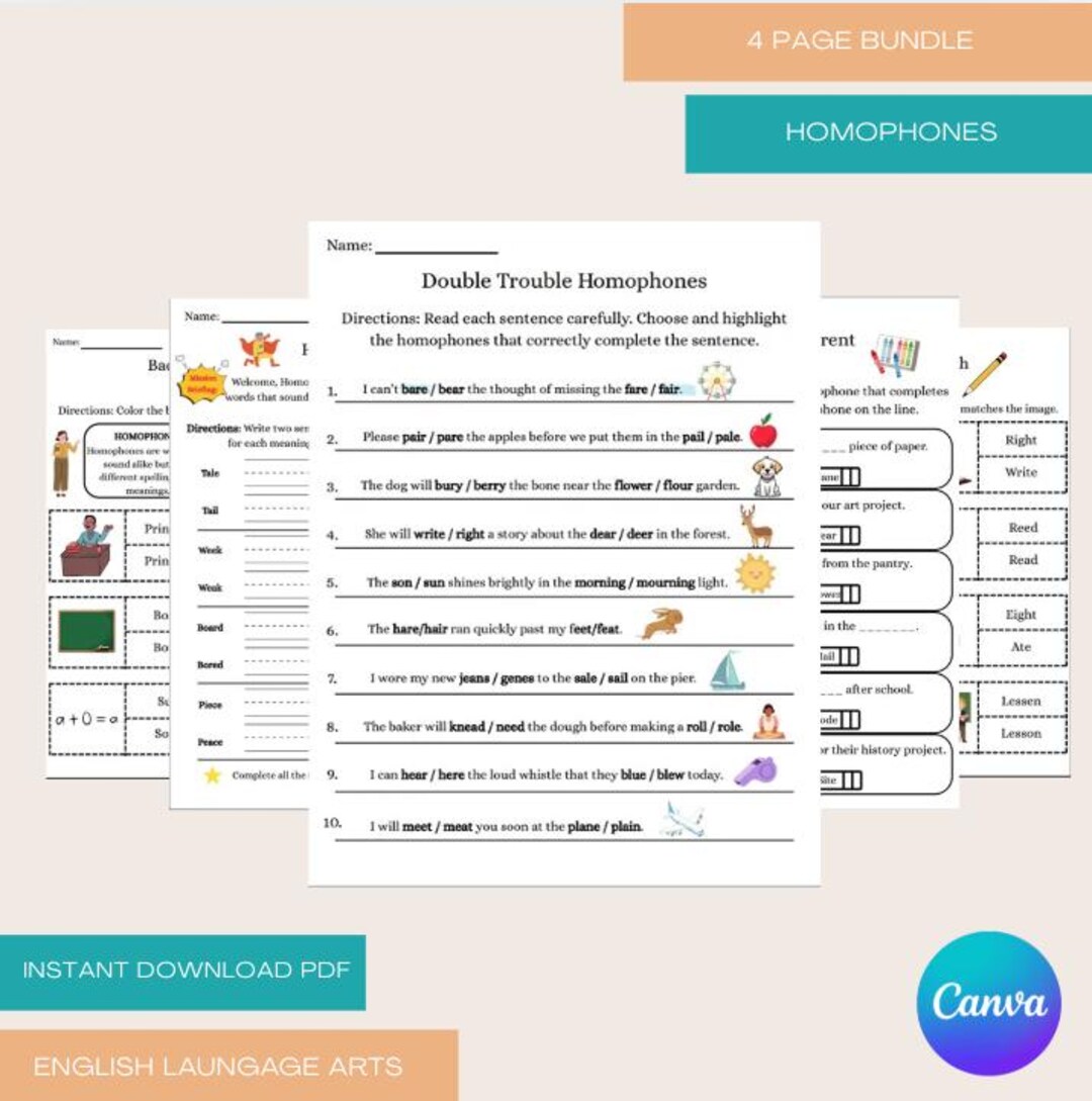 Homophones & Homographs Worksheet Bundle | Multiple Meaning Words ...