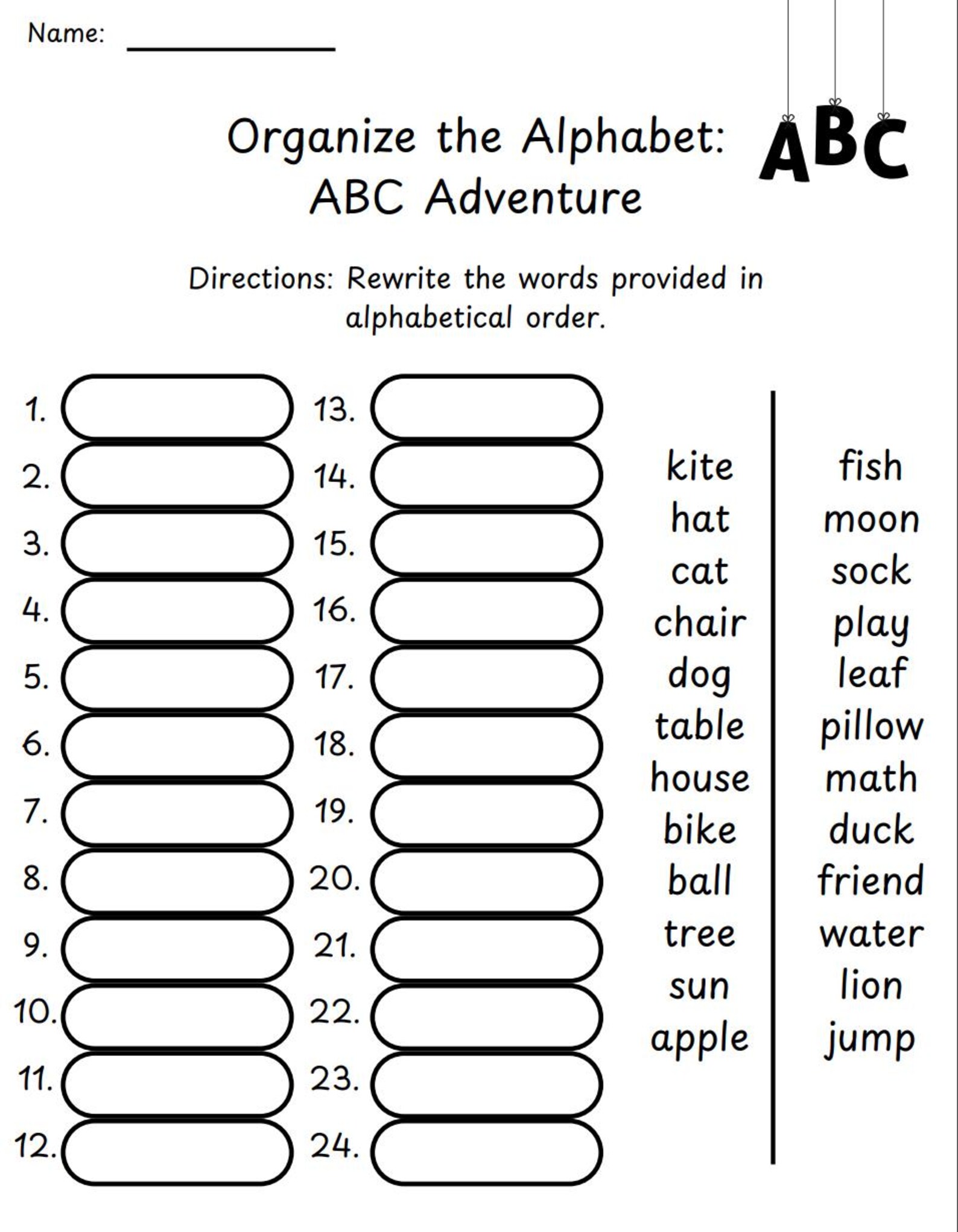 Spelling Adventure Alphabetizing Worksheet | Alphabetize, Color, Spell ...