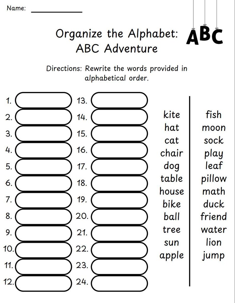 Spelling Adventure Alphabetizing Worksheet | Alphabetize, Color, Spell ...