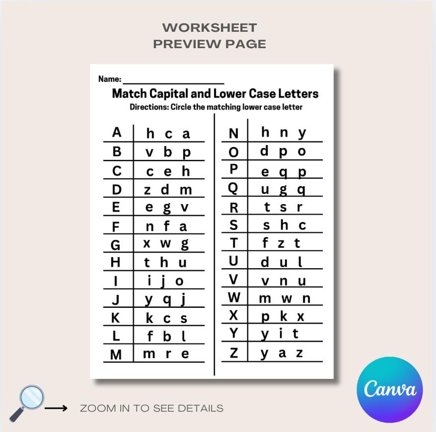 Uppercase and Lowercase Letter Matching Worksheet | Alphabet Practice ...