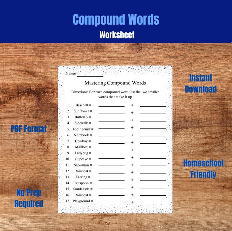 Compound Words Worksheet for Kids | English Language Arts Activity ...