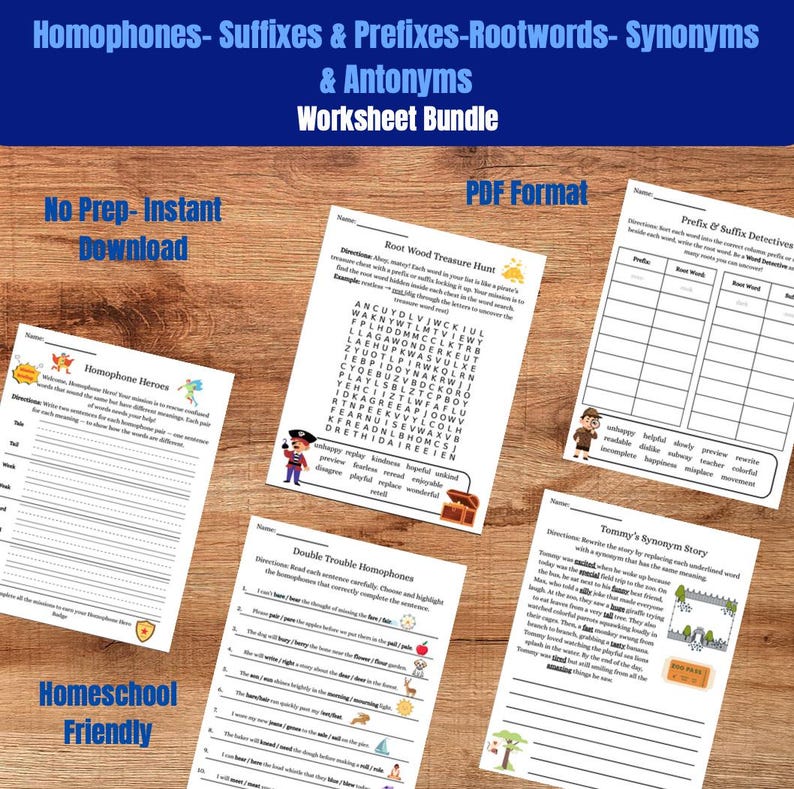 Homophones, Antonyms and Synonyms, Prefixes and Suffixes, Root Words ...