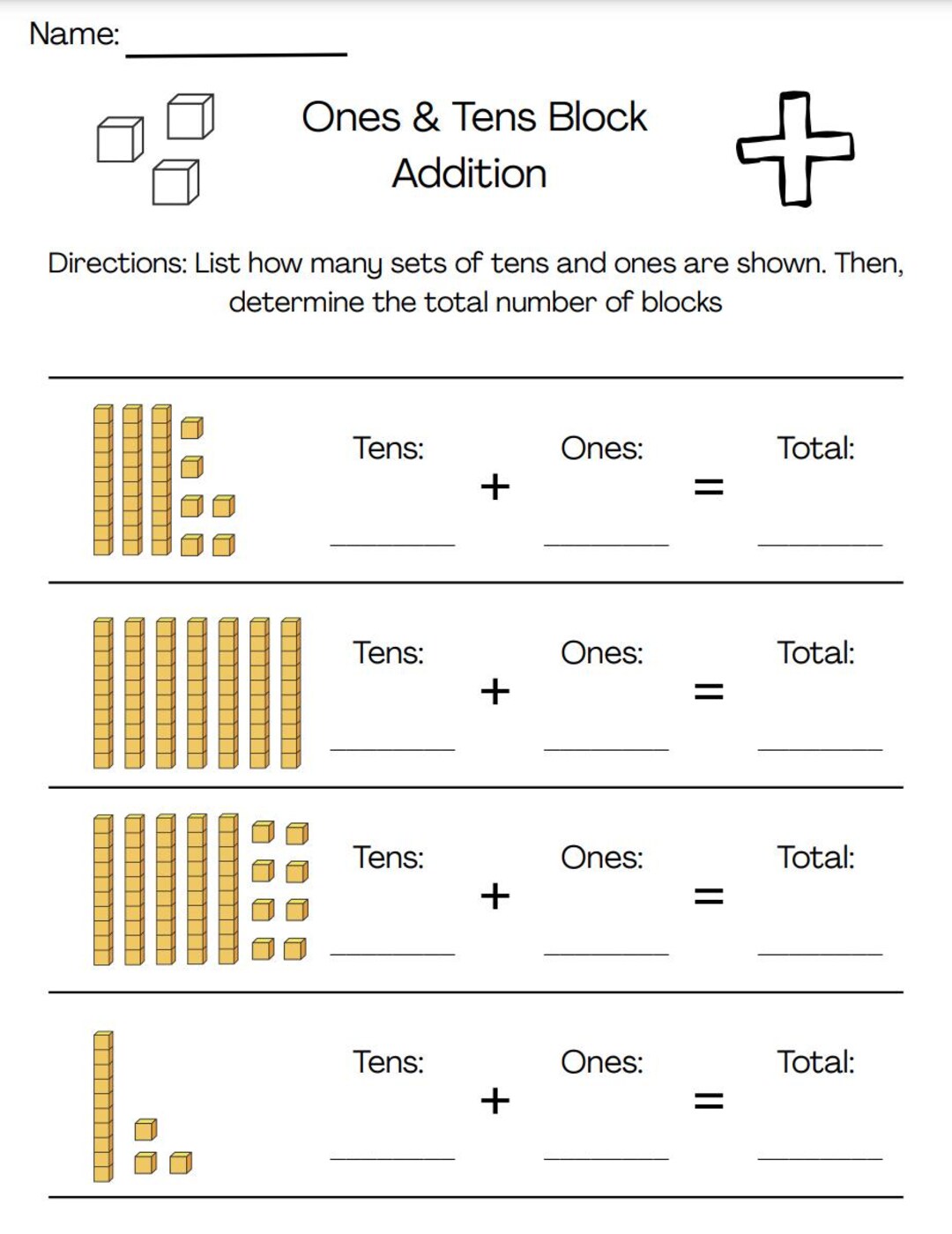 Place Value Base Ten Block Addition: Ones & Tens | PDF Instant Download ...
