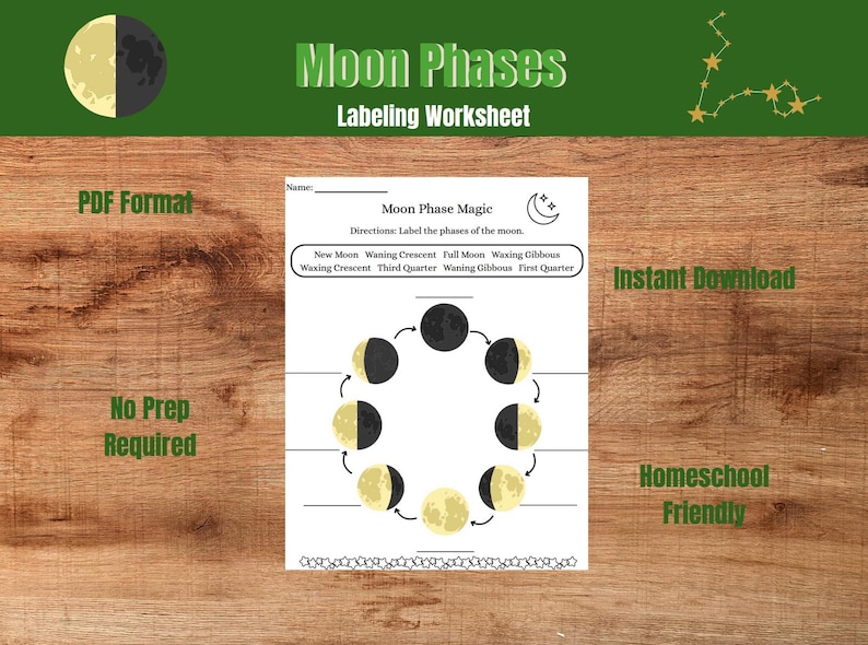 Phases of the Moon Worksheet | Printable Lunar Cycle Earth & Space ...