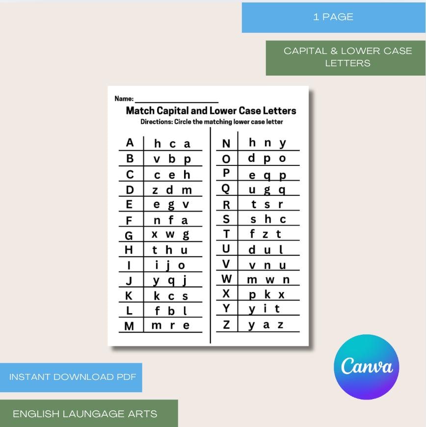 Uppercase and Lowercase Letter Matching Worksheet | Alphabet Practice ...