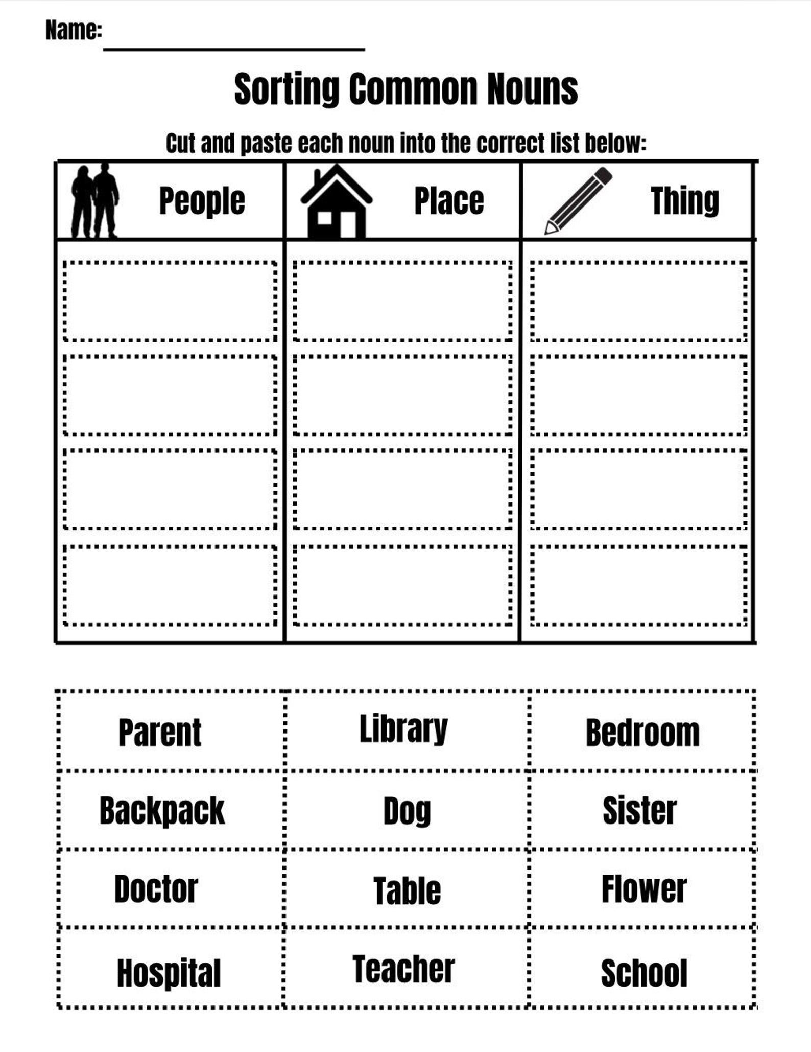 Sorting Types of Nouns Worksheet | Learning Nouns Worksheets | Teaching ...