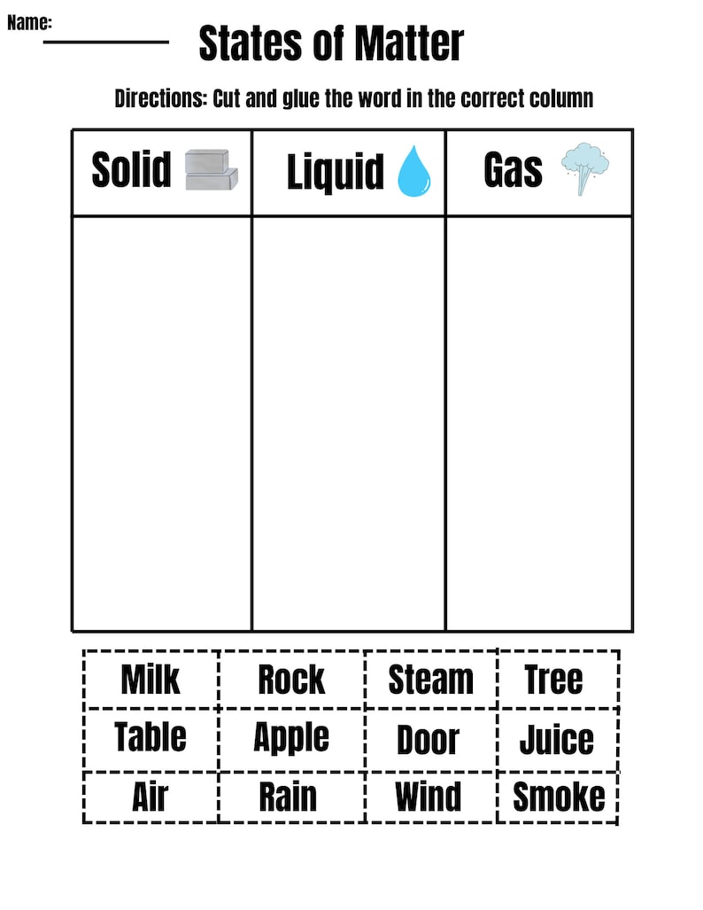 States of Matter Worksheet | Teaching Materials | Sorting Activity ...