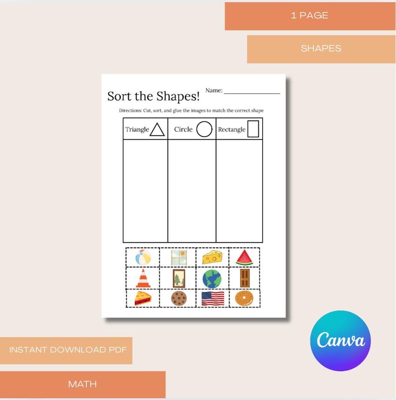 2D Shapes Sorting Worksheet | 1st Grade | Math Geometry - Etsy