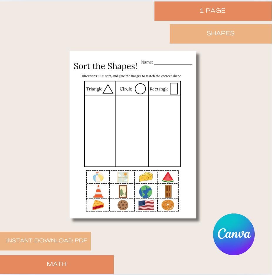 2D Shapes Sorting Worksheet | 1st Grade | Math Geometry - Etsy