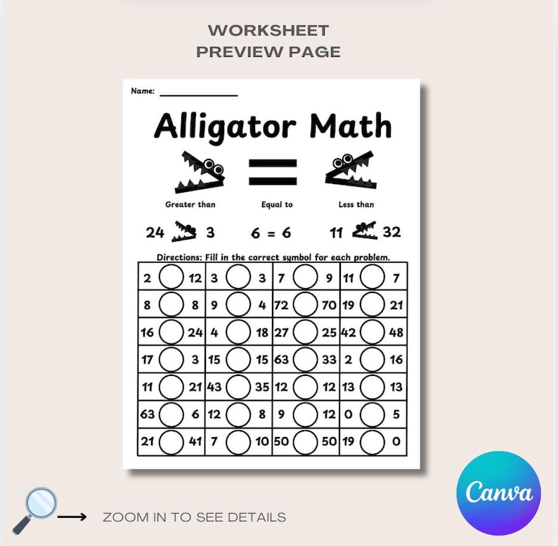 Greater Than, Less Than, Equal to Worksheet | Inequality Math Activity ...