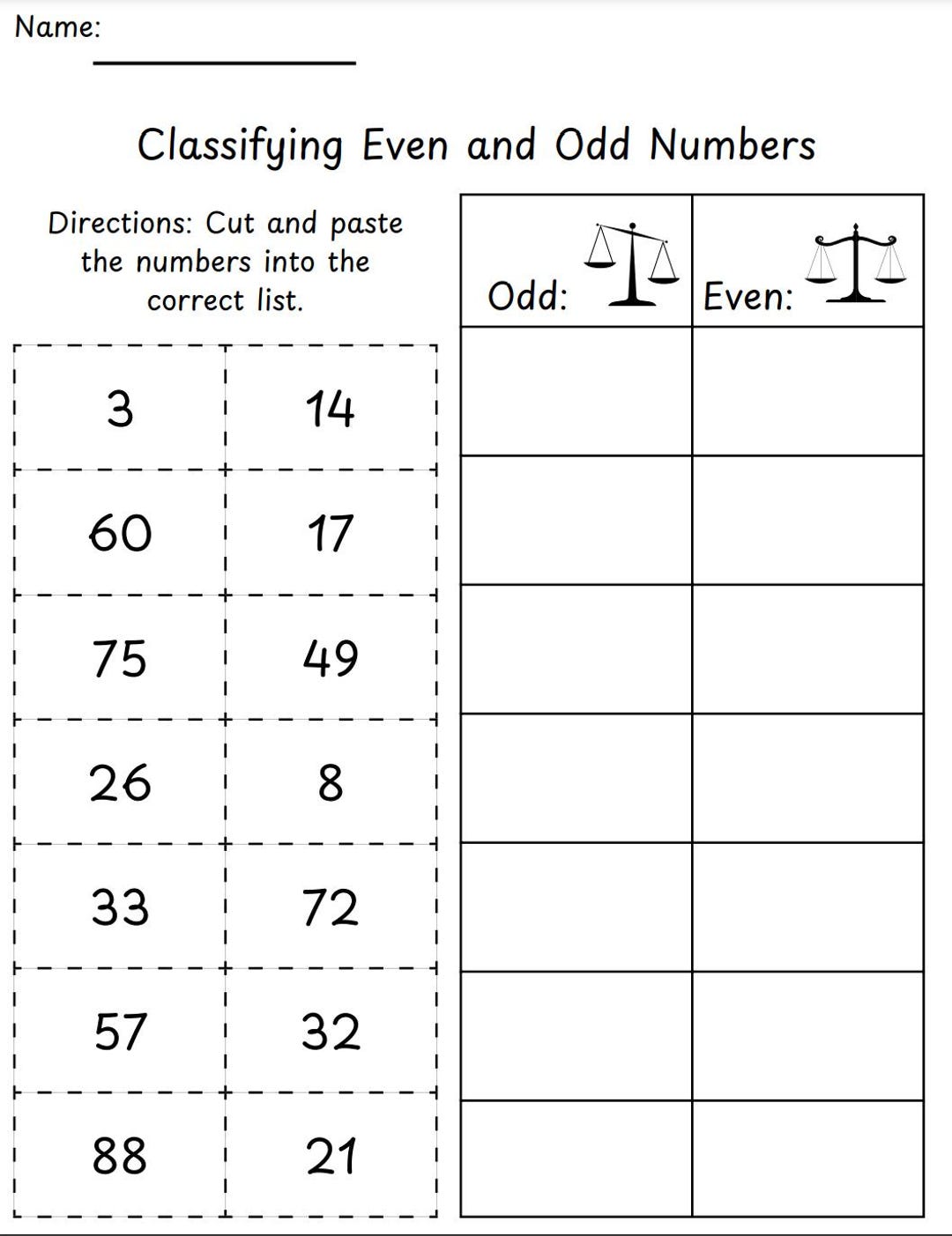 Classifying Even and Odd Numbers | Sorting Activity | Printable ...
