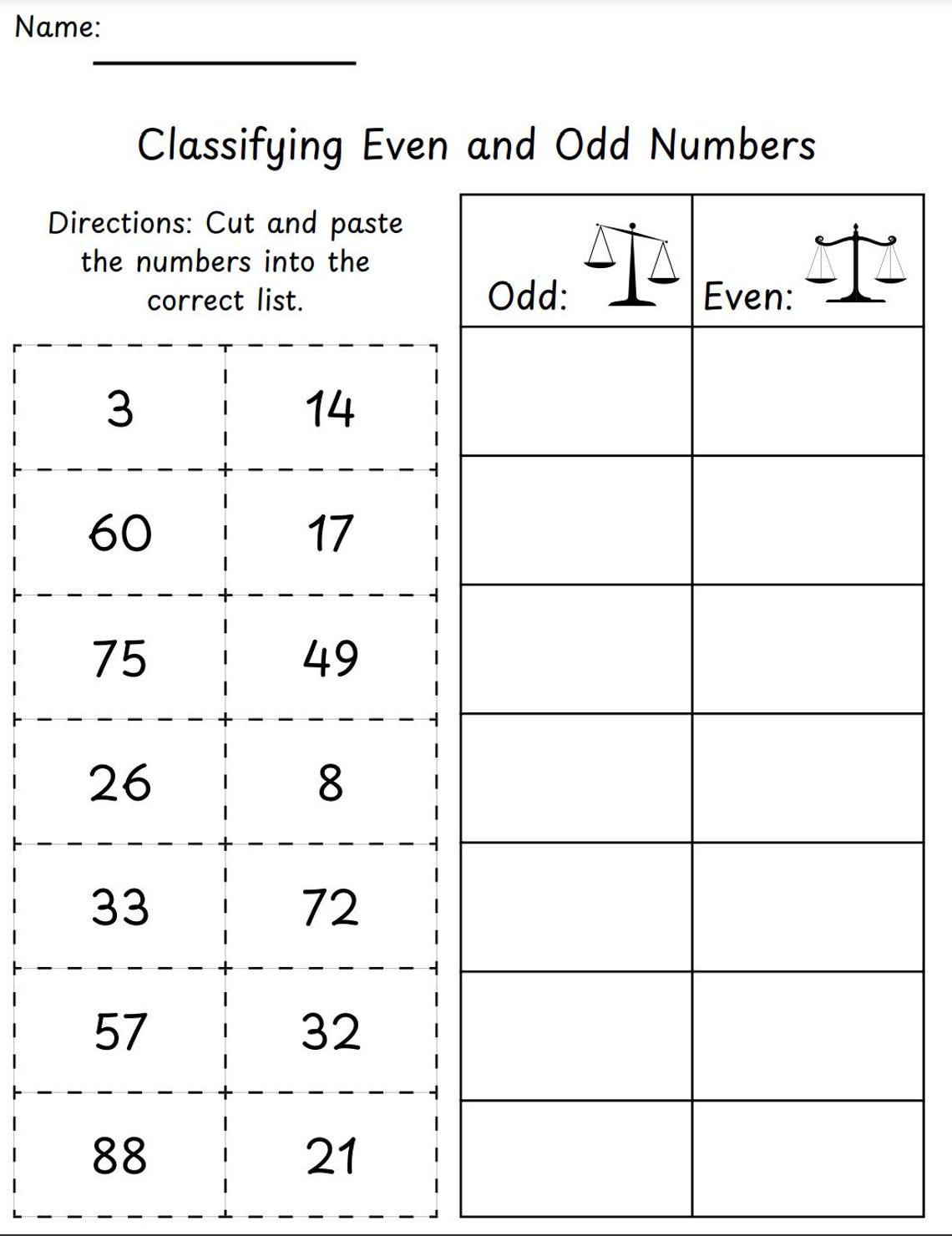 Classifying Even and Odd Numbers | Sorting Activity | Printable ...