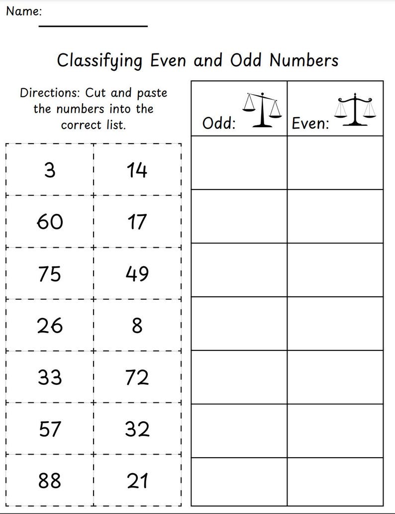 Classifying Even and Odd Numbers | Sorting Activity | Printable Worksheet for Kids | Number ...