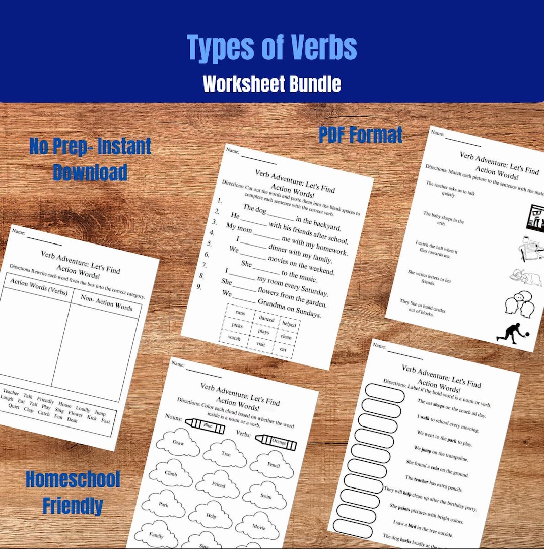 Types of Verbs Worksheets | Action Vs. Non-action Verb Activities ...