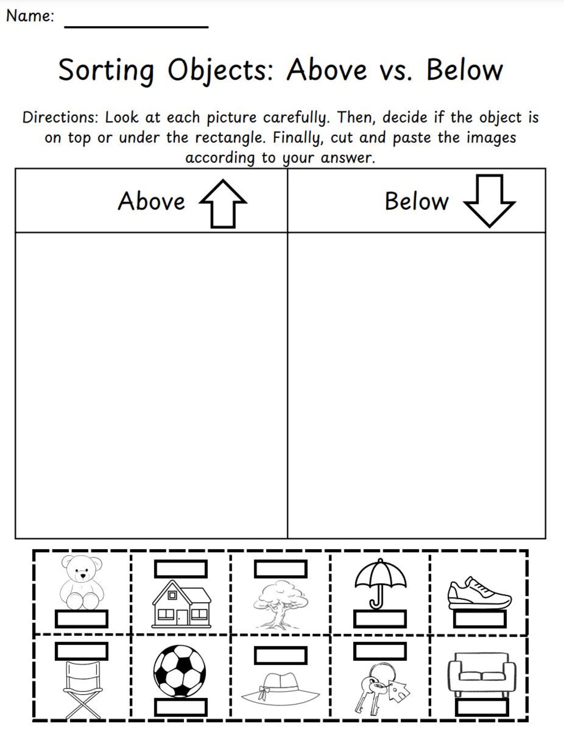 Sorting Objects: Above Vs. Below | on Top or Under | Teacher Materials ...