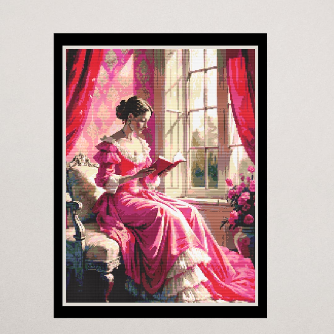 Victorian Lady Cross Stitch Pattern | Elegant Woman Reading (PDF ...