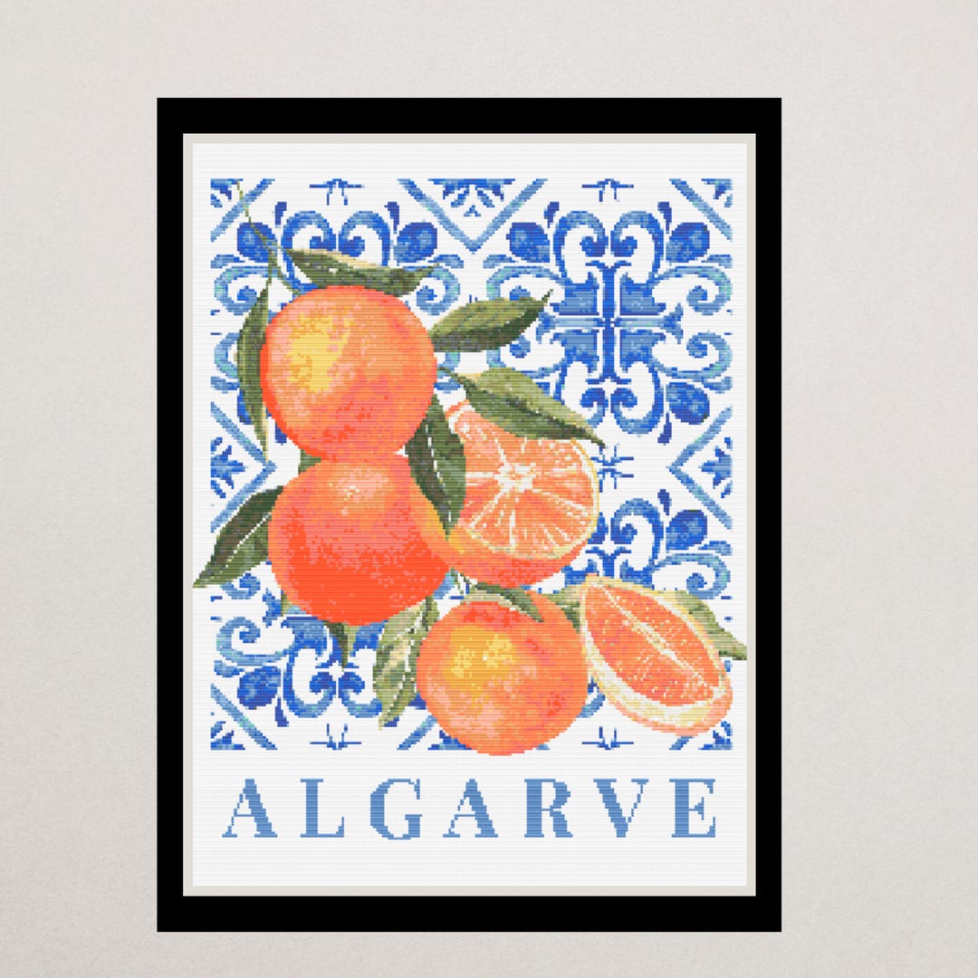 Algarve Citrus Cross Stitch Pattern | Portuguese Tile Embroidery (PDF ...