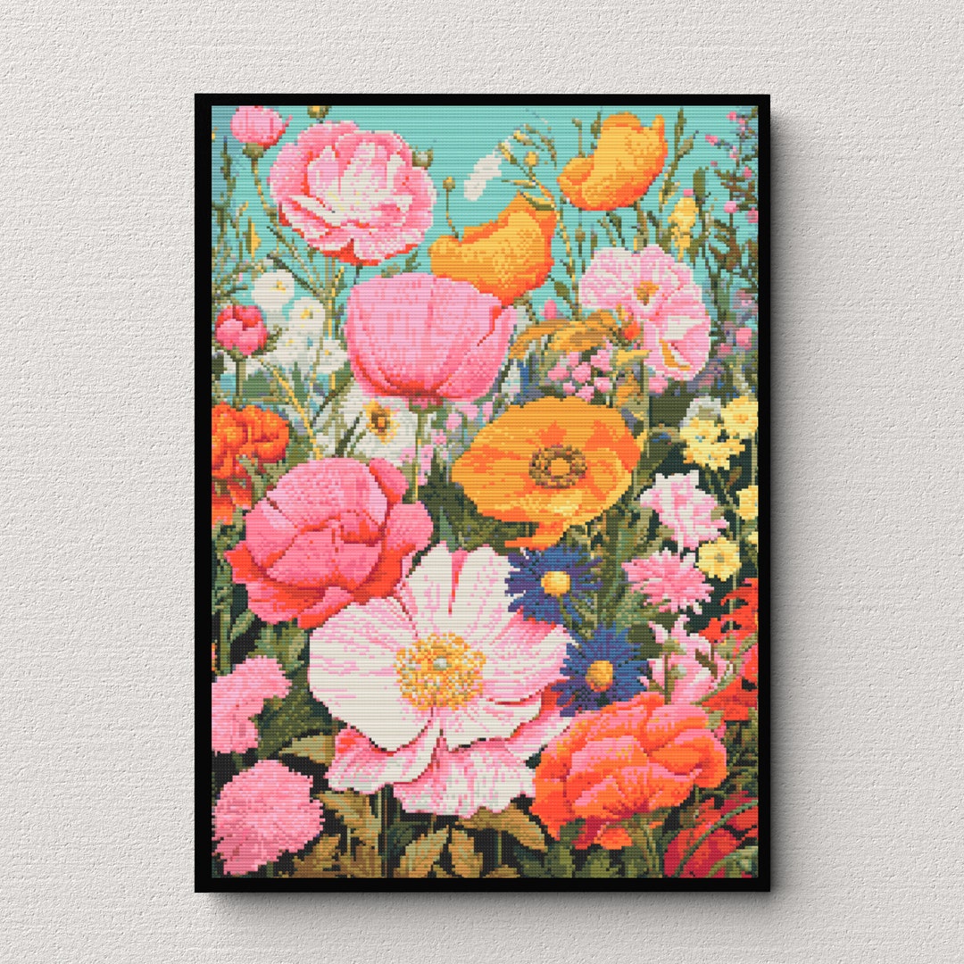 Radiant Bloom Cross Stitch Pattern – Wildflower Floral Design (PDF) - Etsy