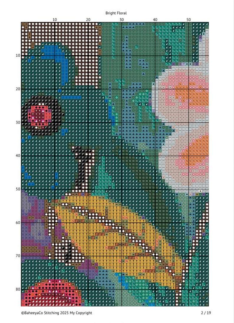 Lively Floral Cross-stitch Pattern - Colorful Blooms Design - DIY ...