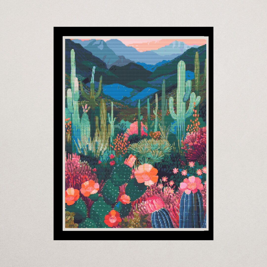 Desert Oasis Cross Stitch Pattern | Landscape Embroidery Design | DIY ...