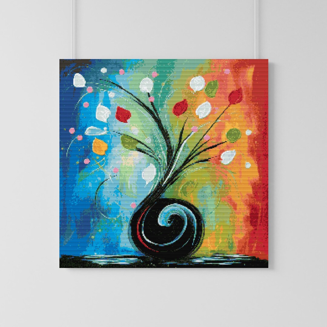 Abstract Floral Cross Stitch Pattern - Modern Embroidery (PDF Pattern ...