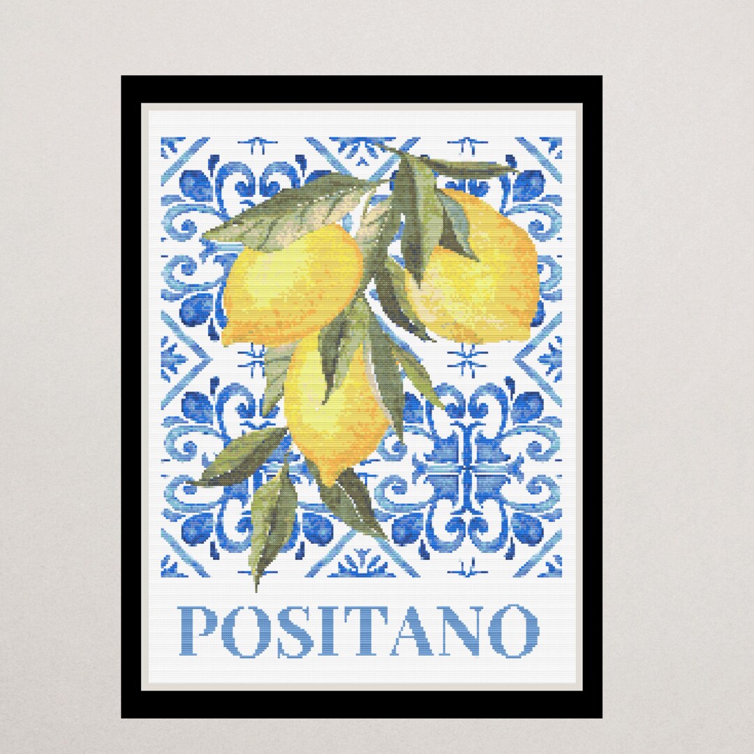 Positano Lemon Cross Stitch Pattern PDF – Mediterranean Tile Embroidery ...