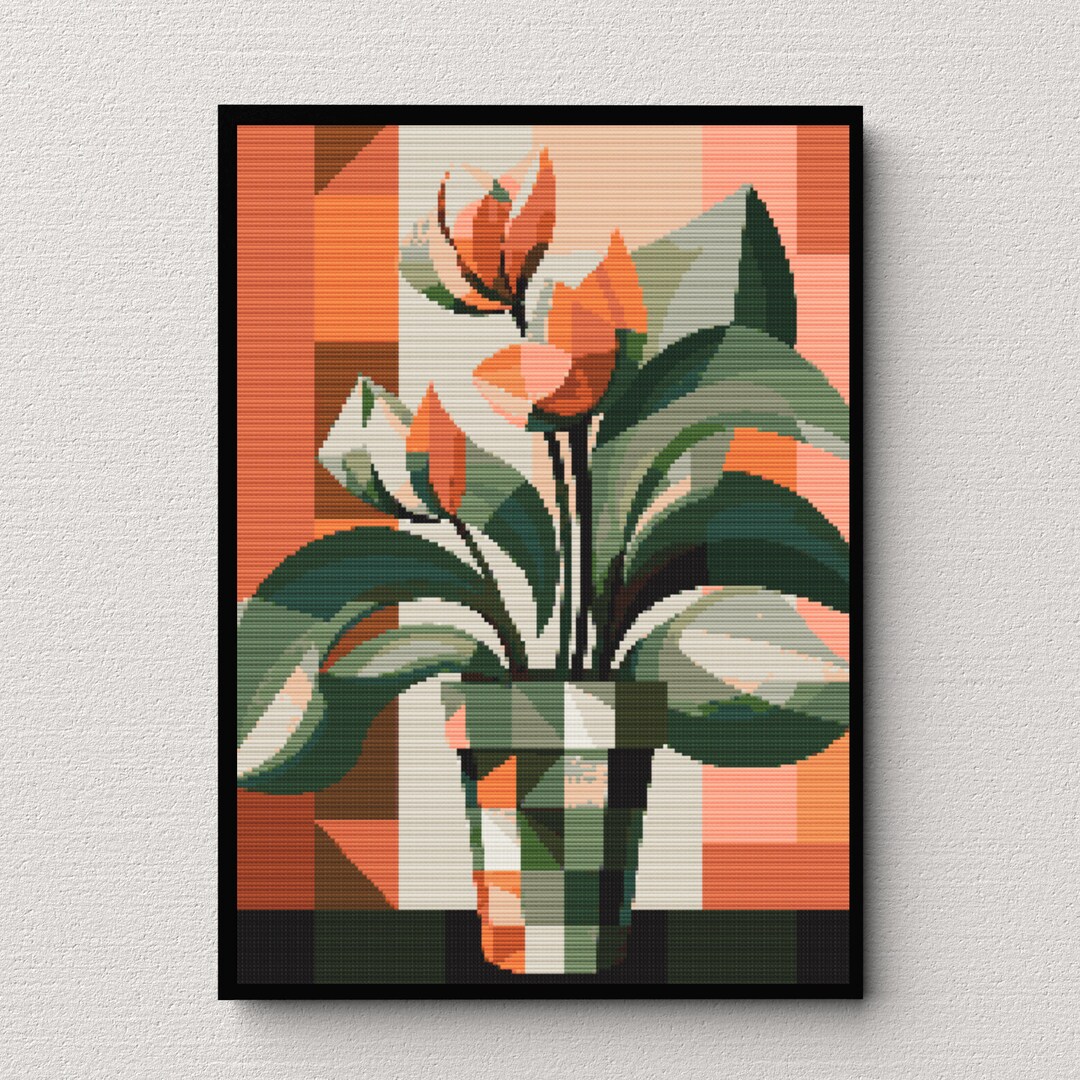 Modern Botanical Bliss - Orange Blooms and Geometric Charm | Cross ...