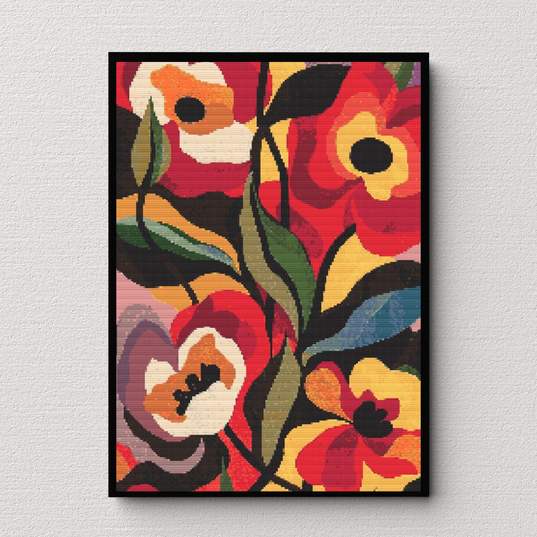 Vibrant Autumnal Floral Cross Stitch Pattern | Bold Bouquet (PDF) - Etsy