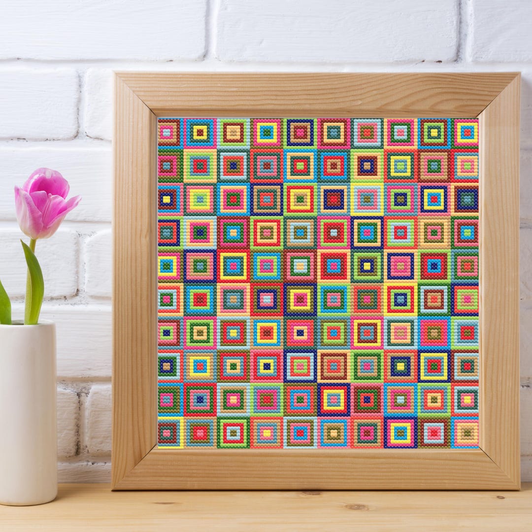 Colorful Squares Cross Stitch Pattern – Geometric Digital Embroidery ...