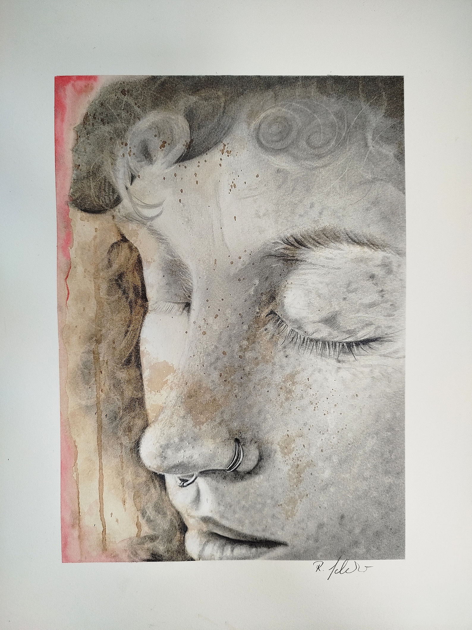 Graphite Drawing on Paper Tinted With Coffee and Watercolors, 30.5 X 40 ...