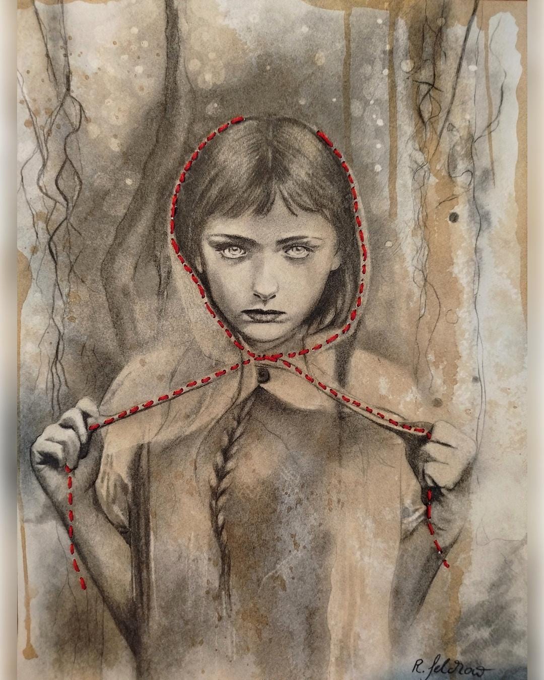 Original Drawing With Graphite Pencils, Graphite Powder and Thread on ...