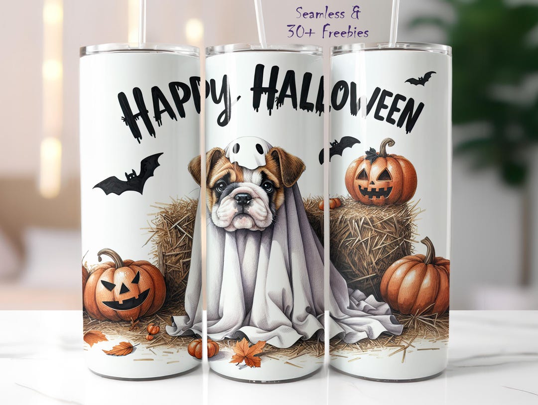 Halloween Bulldog Ghost 20oz Tumbler Wrap: Dog Mom Gift (PNG Digital ...