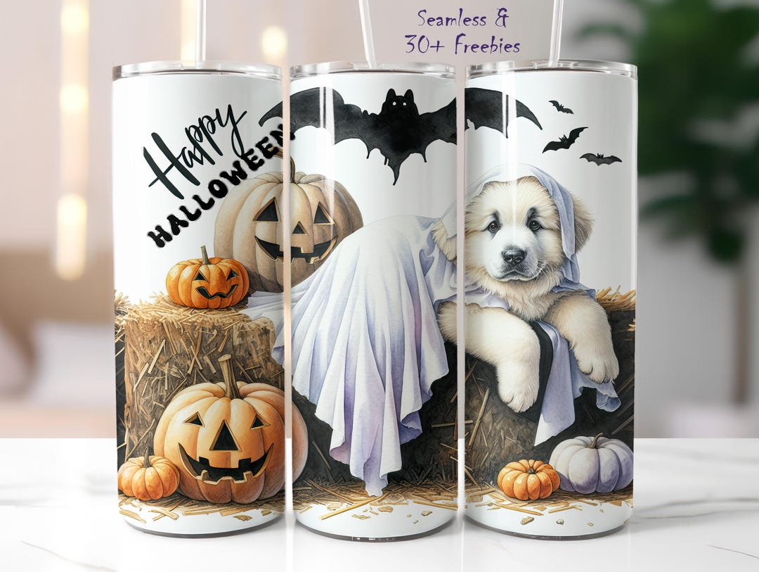 Happy Halloween Great Pyrenees Ghost Tumbler Wrap, 20 Oz Skinny Tumbler ...