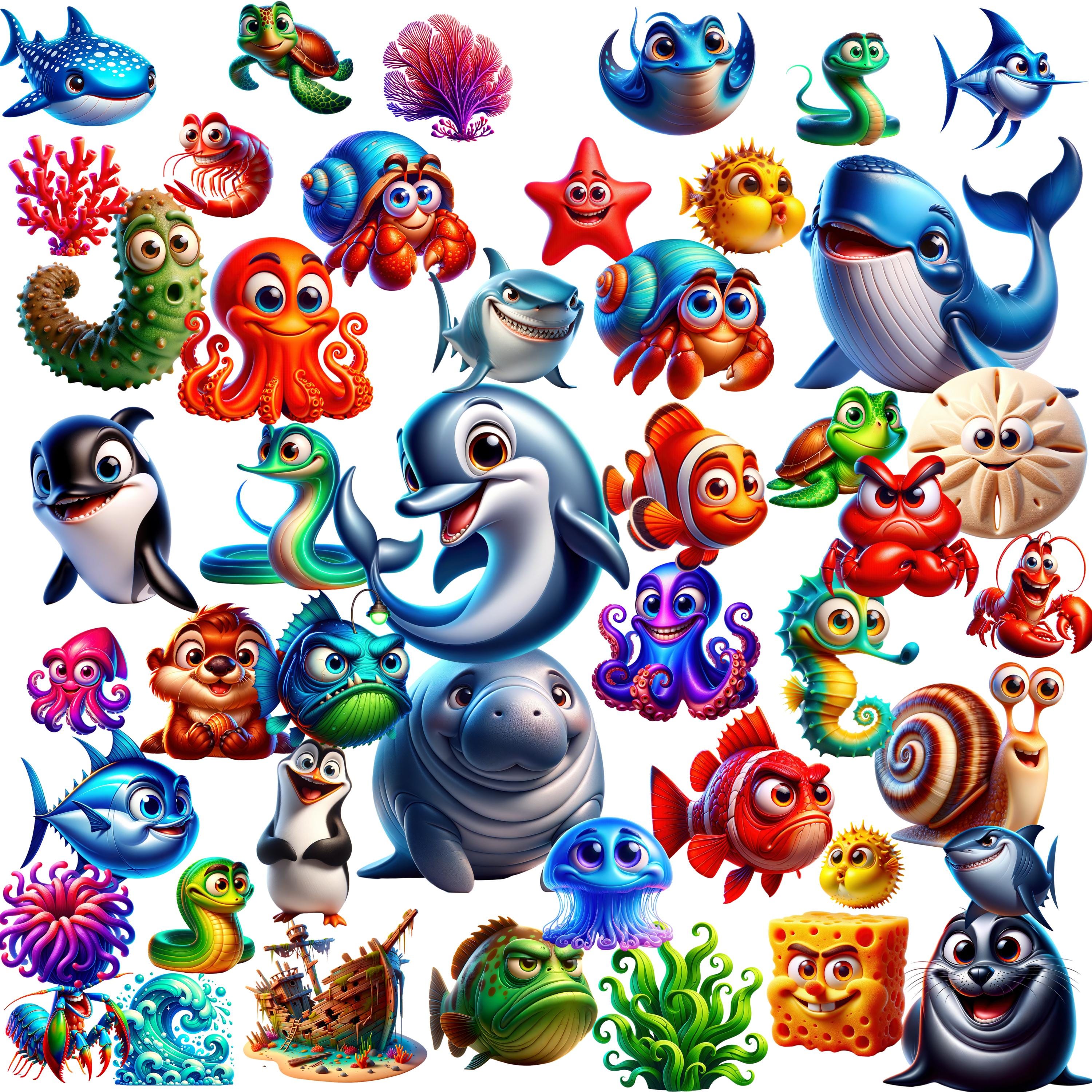 Sea Animals Clipart Bundle: Ocean Life PNG Graphics for DIY Crafts - Etsy