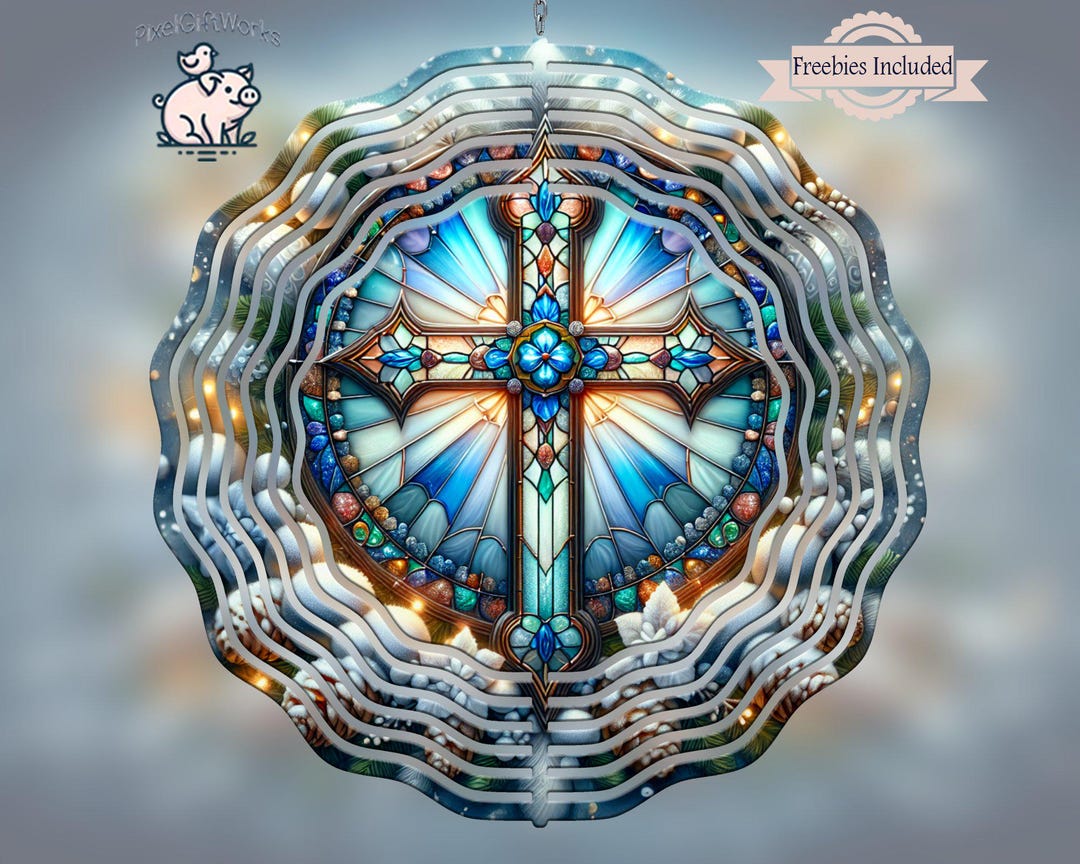 Christian Wind Spinner PNG, Cross Sublimation Design, Stained Glass ...
