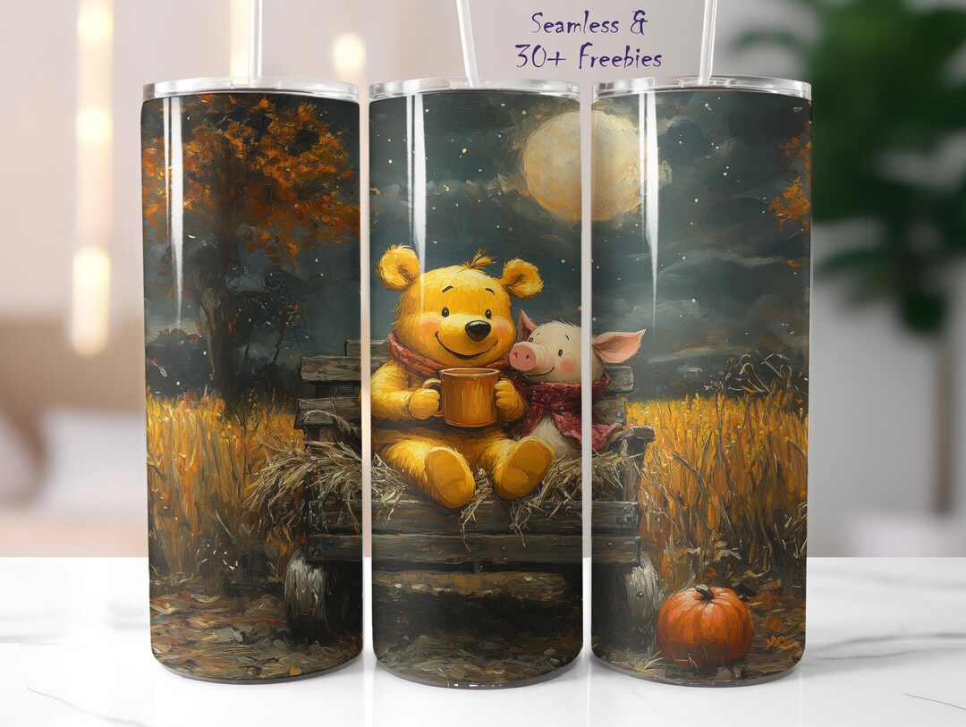 Winnie the Pooh Tumbler Wrap: Fall Hay Ride, Piglet Picnic (digital ...