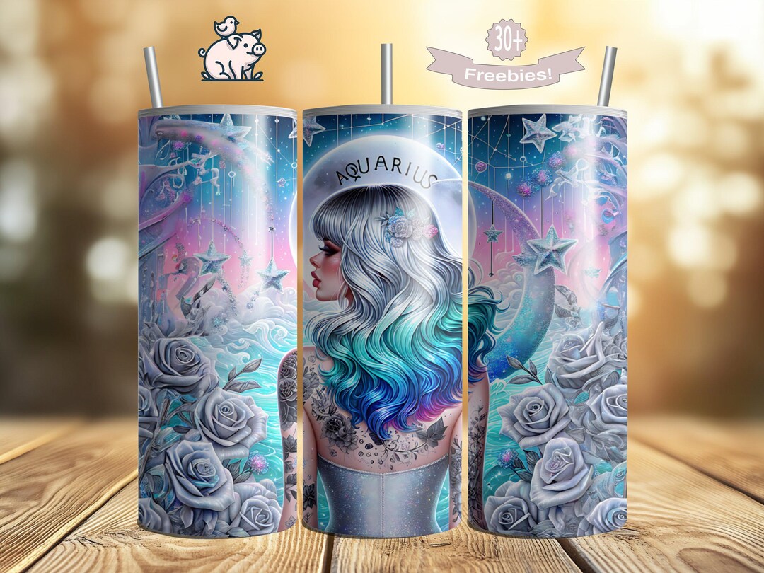 Aquarius Zodiac Tumbler Wrap: Celestial Sublimation Design (digital ...