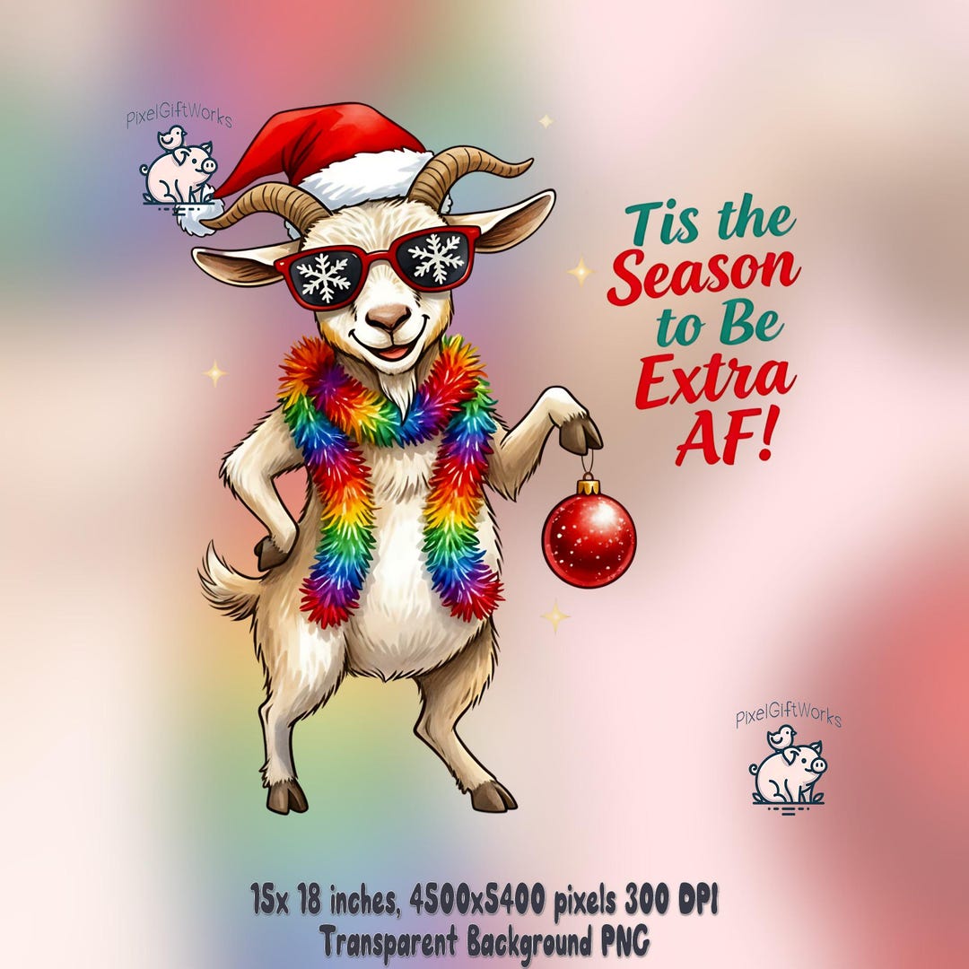 Funny Christmas Goat PNG, Santa Hat, Sublimation File (digital Download ...