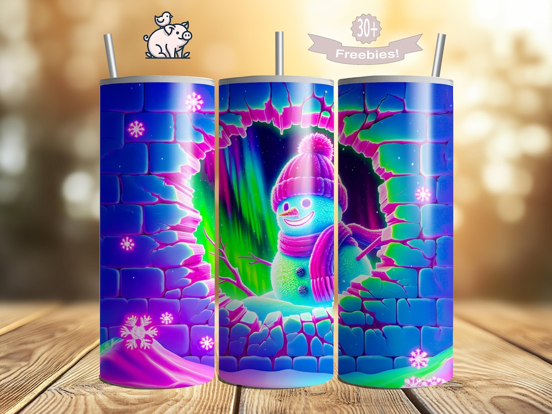 Snowman Aurora Borealis Tumbler Wrap: 20oz Skinny Sublimation Design ...