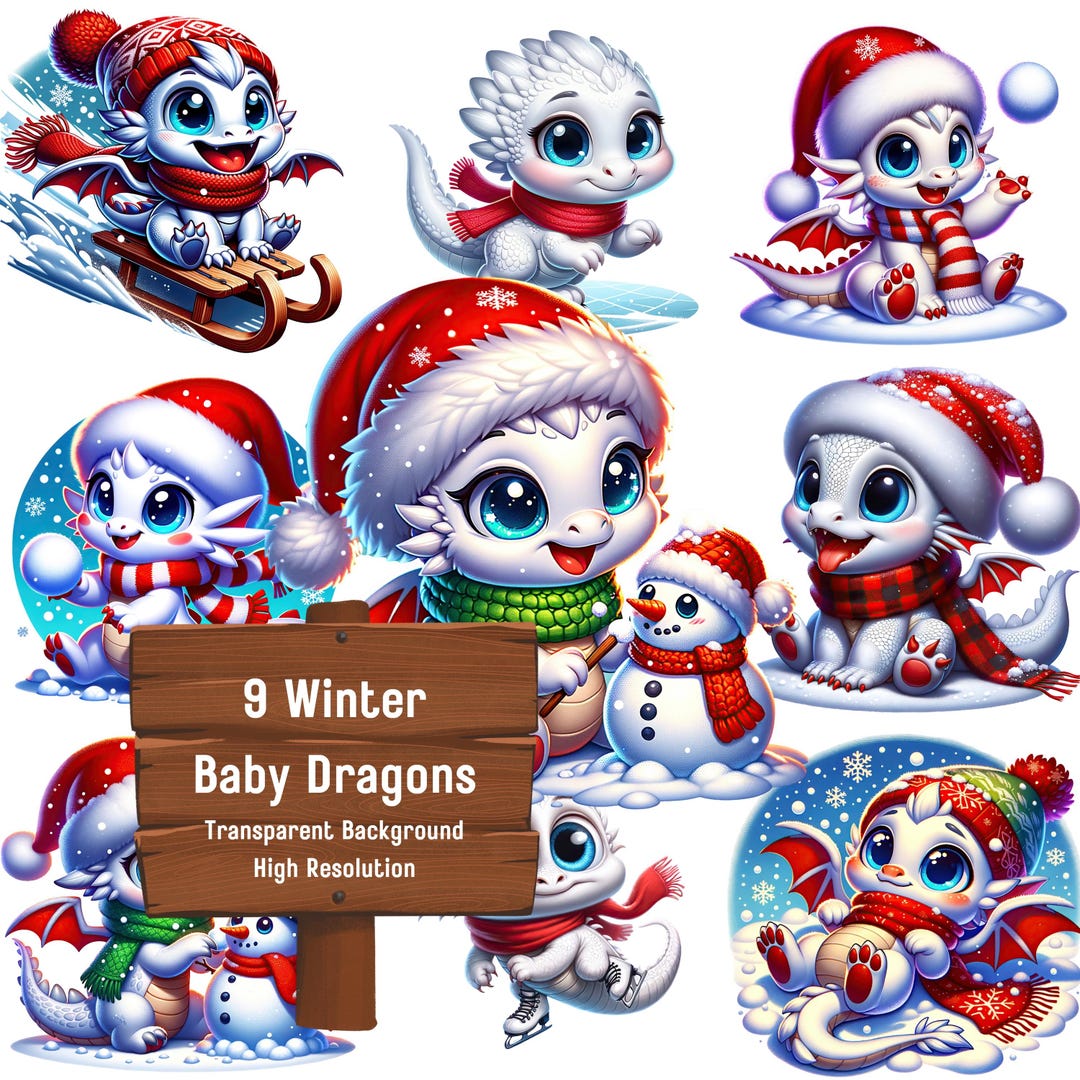 Winter Dragon Clipart: Baby Dragons in Snow (PNG) - Etsy